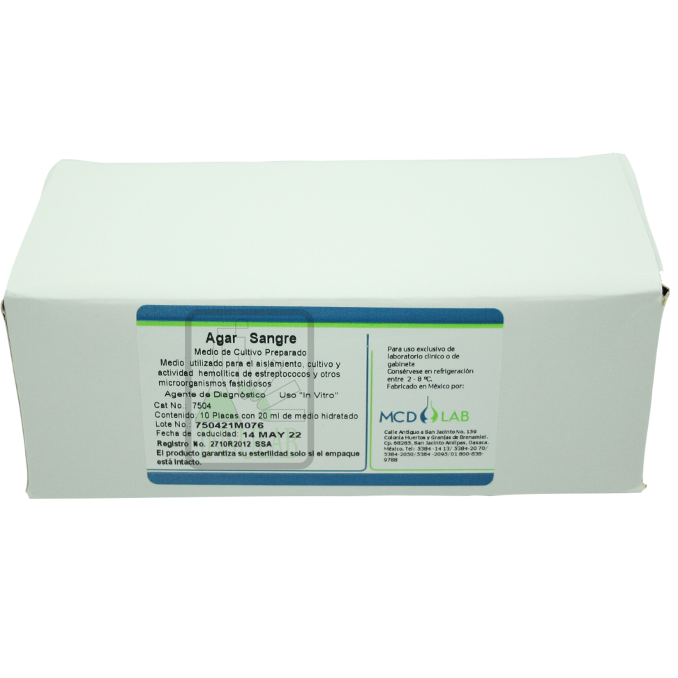 Agar Sangre (AST) Pqte/10 Placas MCD LAB | Insulab